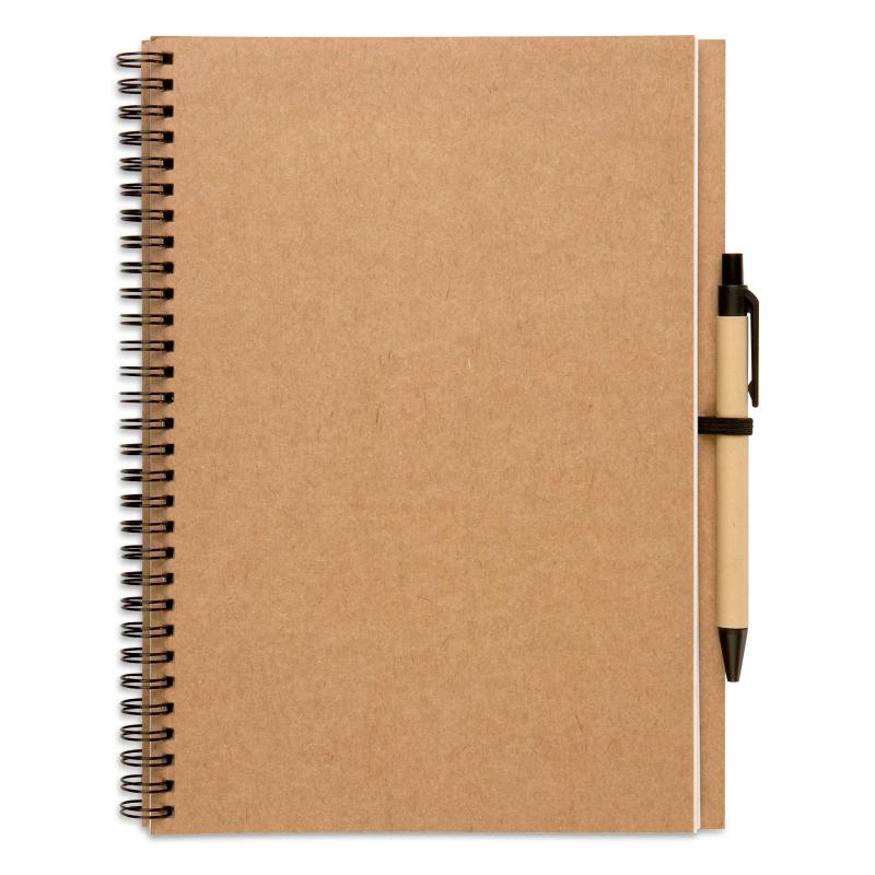 Blocnotes in carta riciclata con penna a sfera in cartone