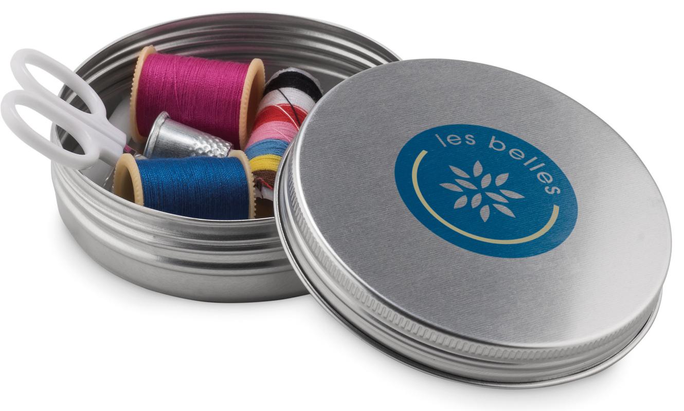 Set cucito in confezione di latta rotonda personalizzabile