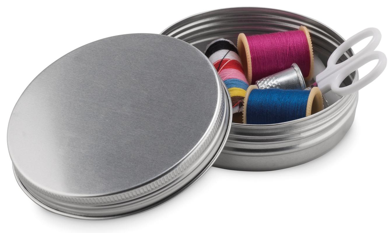 Set cucito in confezione di latta rotonda personalizzabile